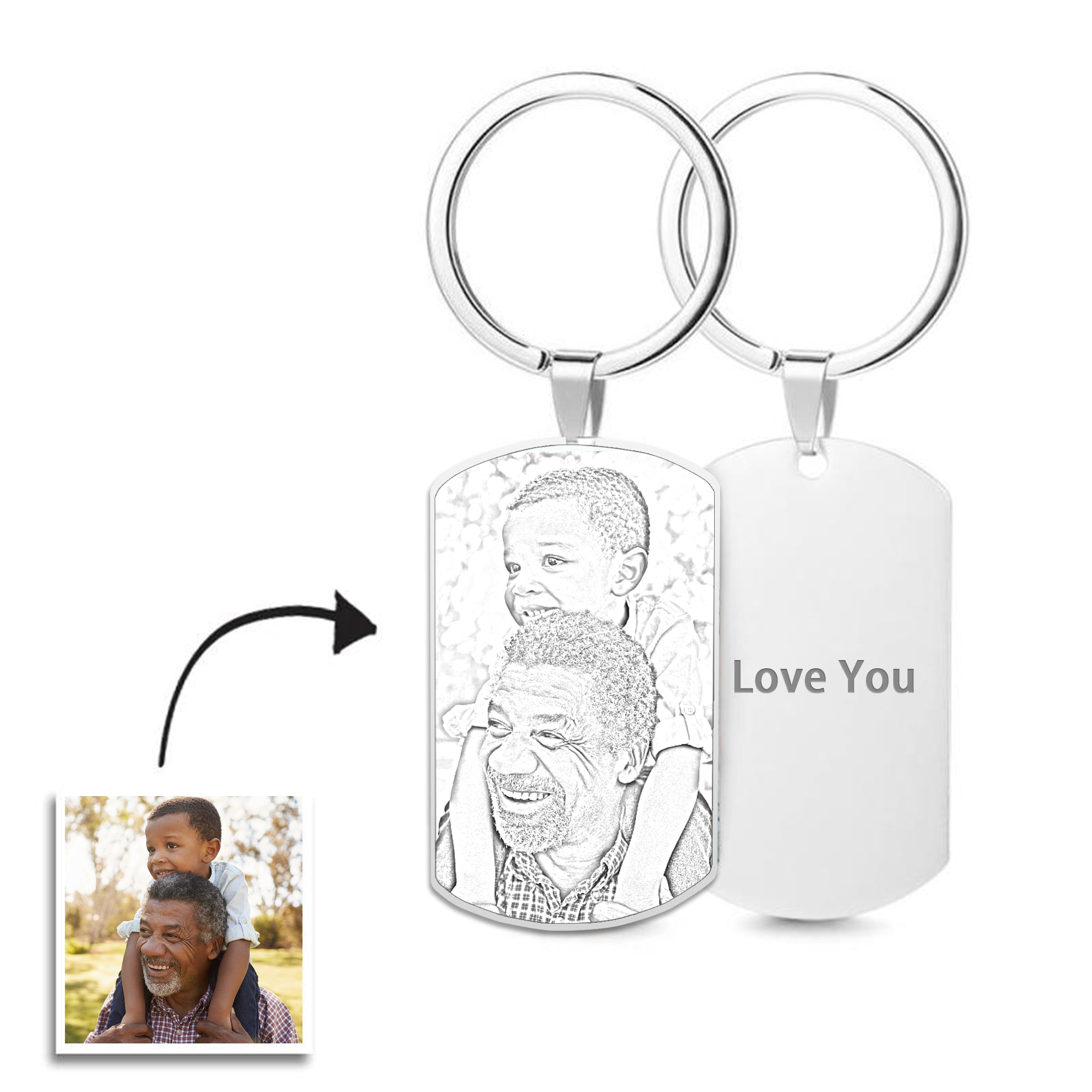 Photo Engraved Tag Key Chain With Text – GiftInOne