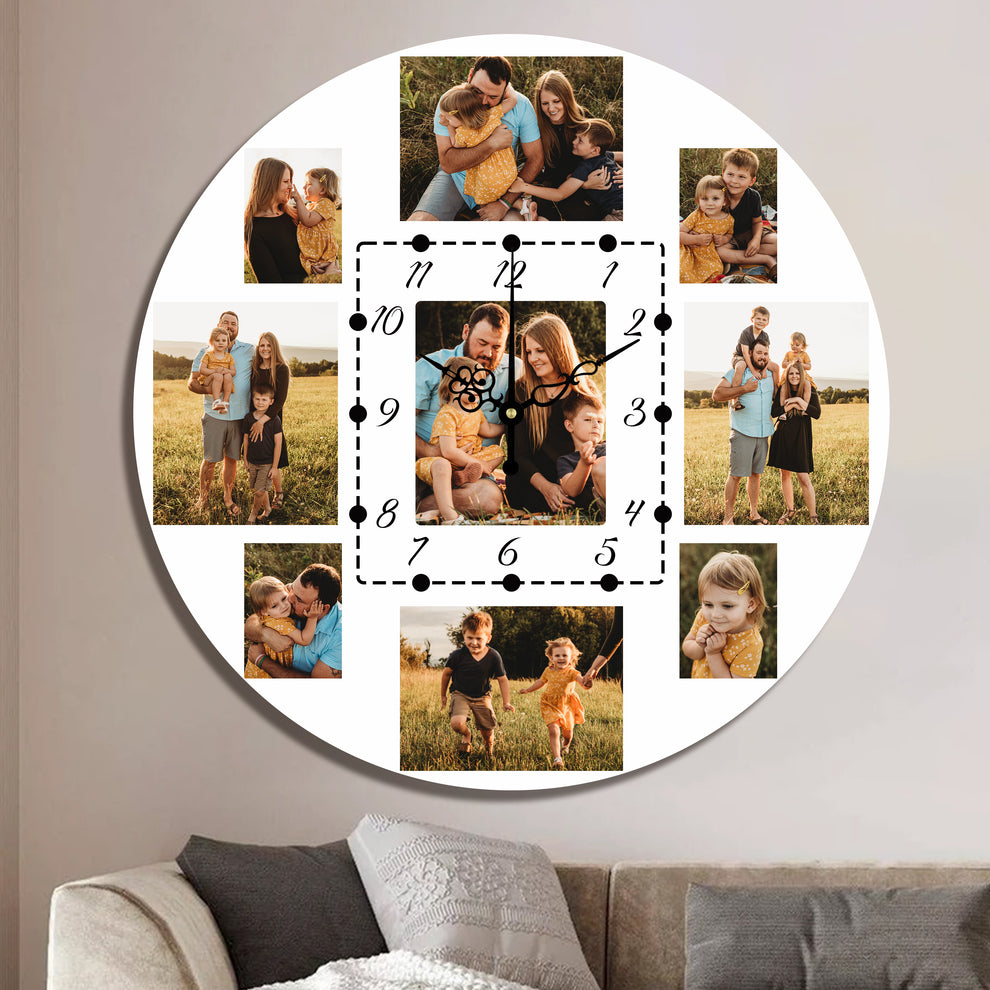 Custom Photo Collage Wall Clock - Personalized Picture Clock for Home ...