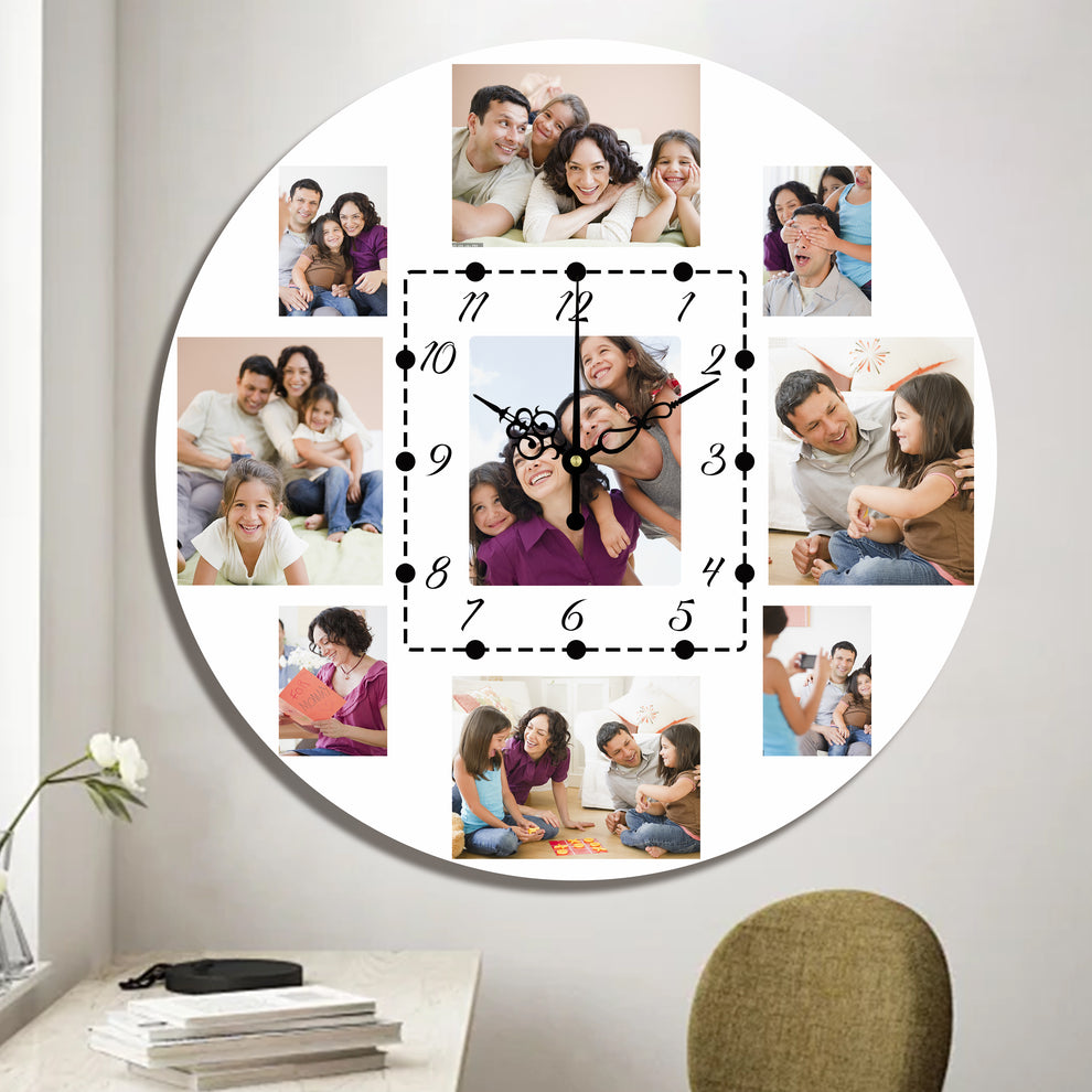 Custom Photo Collage Wall Clock - Personalized Picture Clock for Home ...